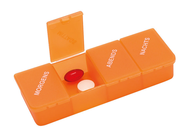 Tablettendose mit 4 Fächern – Pillendose für morgens, mittags, abends ...